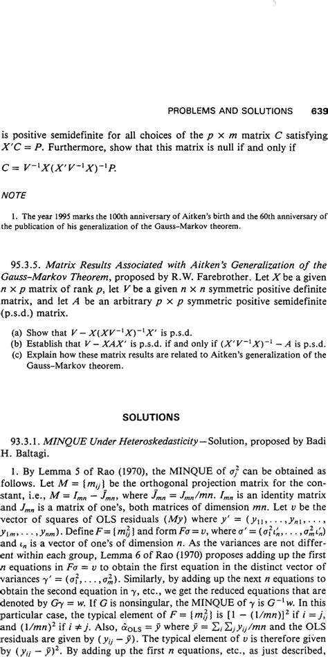 Matrix Results Associated With Aitkens Generalization Of The Gauss Markov Theorem Econometric