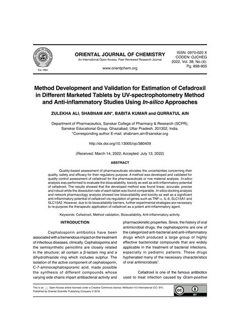 Pdf Method Development And Validation For Estimation Of Cefadroxil In Different Marketed