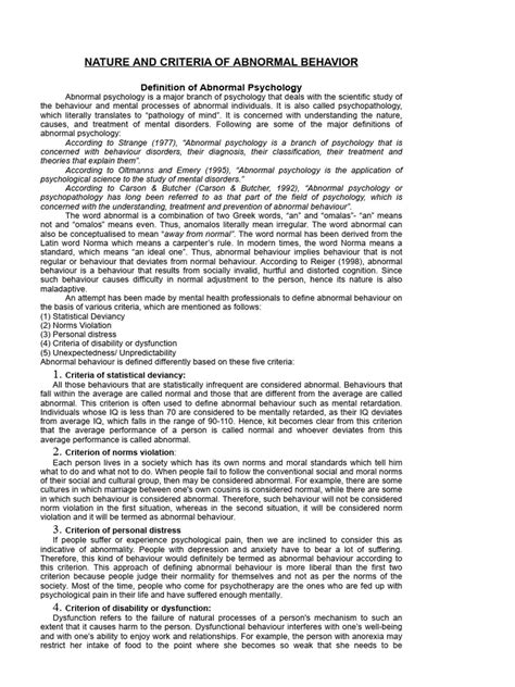 Unit 1 English Concept Of Normality And Abnormality 1 Pdf Psychopathology Abnormal Psychology