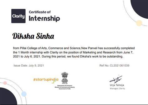 Diksha Sinha On Linkedin Completed With One Month Internship At Clarity Had A Great Experience