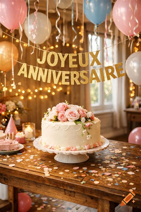 A Photorealistic Image Of A Birthday Celebration With A White Cake