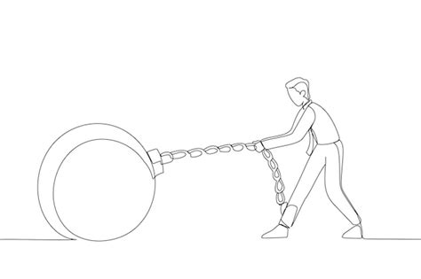Premium Vector Drawing Of Businessman Pulling Hard Big Iron Ball Chained To His Leg Single