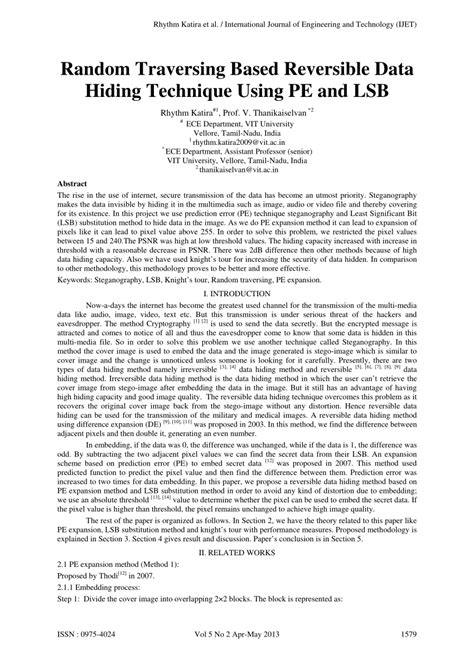 Pdf Random Traversing Based Reversible Data Hiding Technique Using Pe