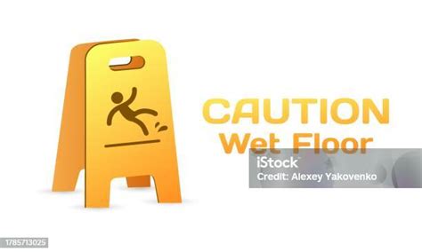 주의 젖은 바닥 배너 평평한 노란색 젖은 바닥주의 사항 경고 표시 벡터 아이콘 미끄러운에 대한 스톡 벡터 아트 및 기타 이미지