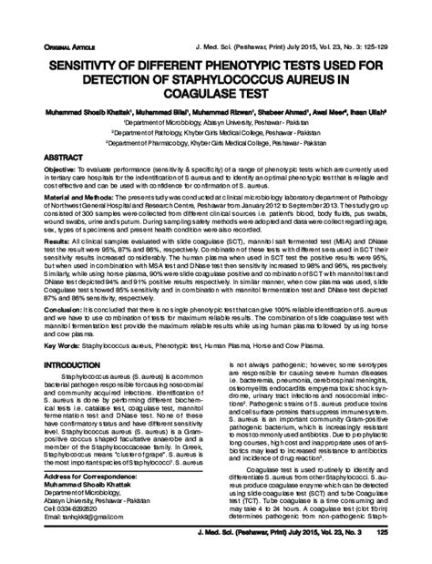 Pdf Staphsensitivty Of Different Phenotypic Tests Used For Detection Of Staphylococcus Aureus