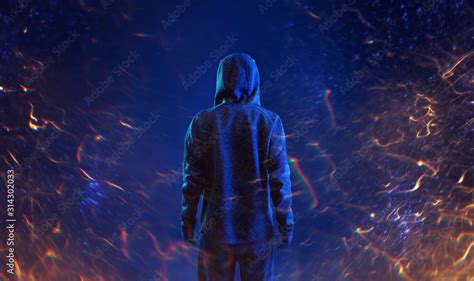 Back View Of Hacker In Hoodie Dangerous Hooded Hacker Internet Cyber Crime Cyber Attack