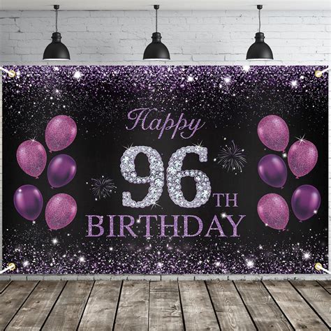 Joyky Happy 96th Birthday Banner Purple Happy 96th