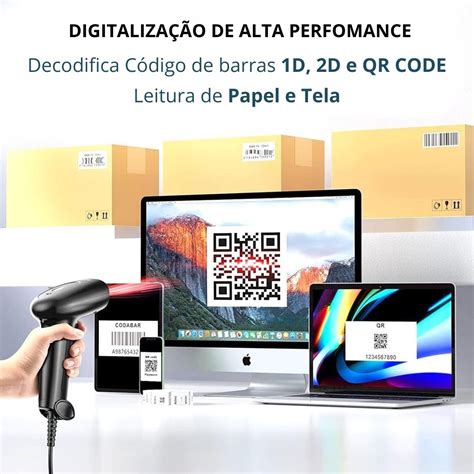 Leitor De Código De Barras Com Fio 1d 2d Qr Code Portátil Usb Inclui