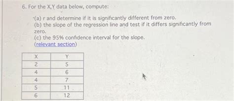 solved 6 for the x y data below compute a r and