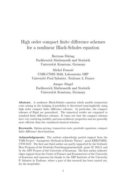 Pdf High Order Compact Finite Difference Schemes For A Nonlinear
