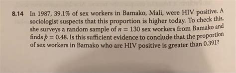 Solved 14 In 1987 39 1 Of Sex Workers In Bamako Mali Were