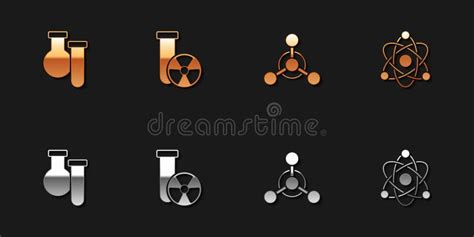 Set Test Tube And Flask Radiation Molecule And Atom Icon Vector Stock Vector Illustration