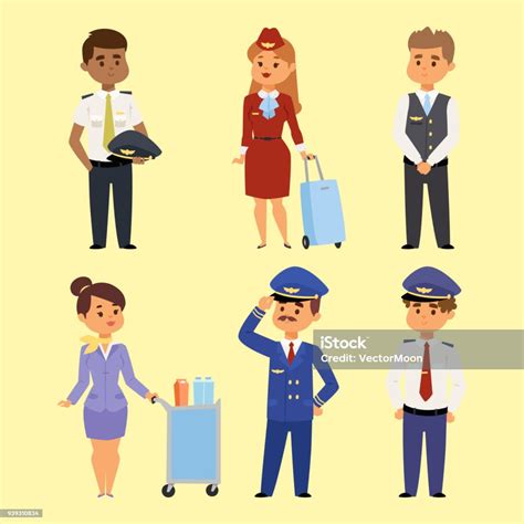 조종사와 스튜 어디 스 벡터 일러스트 레이 션 항공사 문자 비행기 직원 직원 공기 스튜 어디 스 승무원 사람 명령 항공 승무원에 대한 스톡 벡터 아트 및 기타 이미지