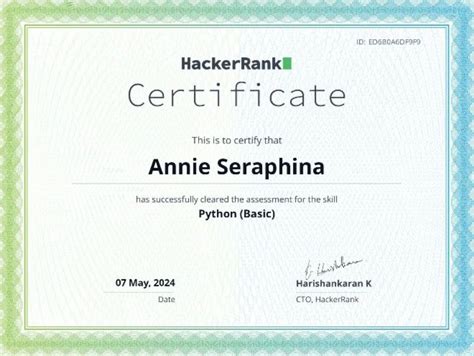 Annie Seraphina On Linkedin Hackerrank Pythonbasic
