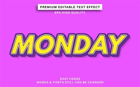 월요일 텍스트 스타일 효과 프리미엄 벡터