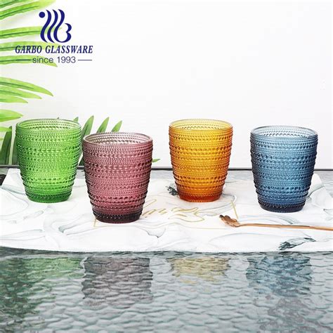 Wholesale Cheap 300ml Solid Colored Pressed Glass Water Cup Restaurant Engraved Drinking Tumbler
