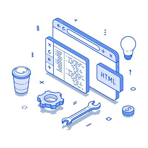 Web Development Programming Coding Software Script Digital Technology Minimalist Isometric