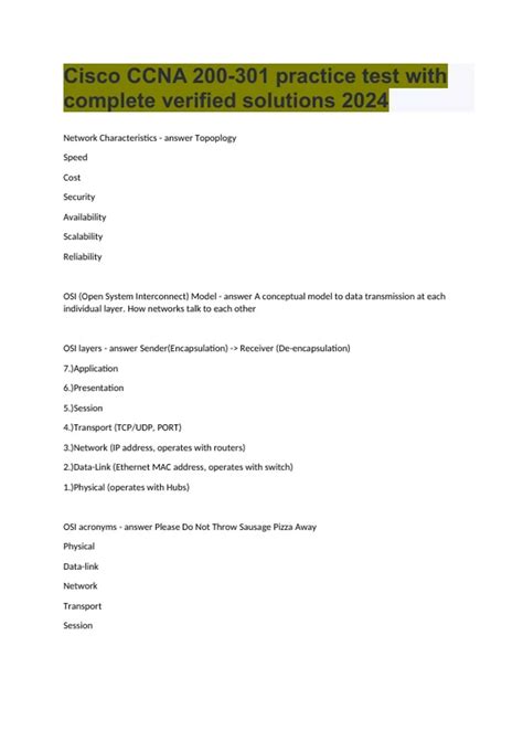 Cisco Ccna 200 301 Practice Test With Complete Verified Solutions 2024