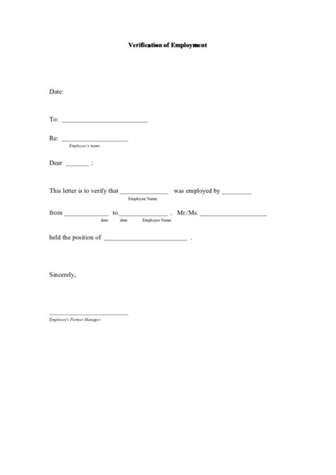 Verification Of Employment Form Printable Pdf Download