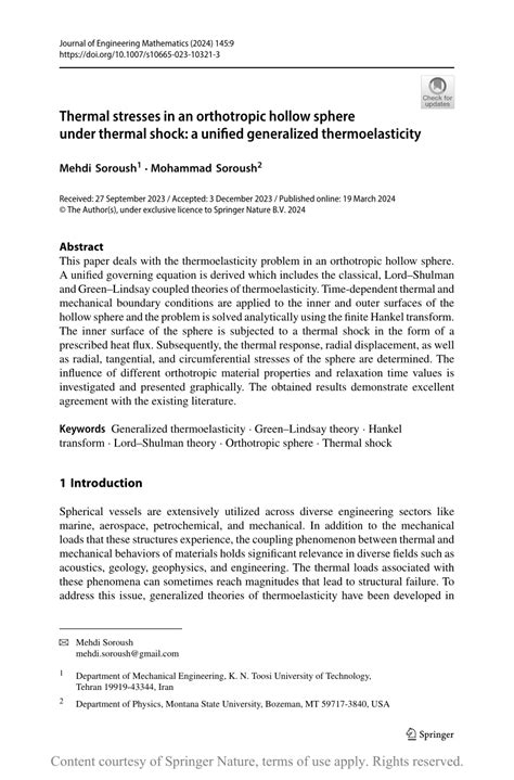 Thermal Stresses In An Orthotropic Hollow Sphere Under Thermal Shock A Unified Generalized