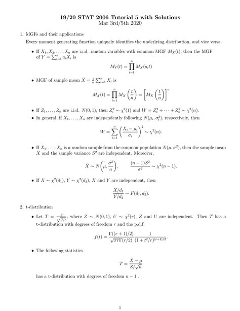 STAT Tutorial Sol STAT Tutorial With Solutions Mar Rd Th MGFs And