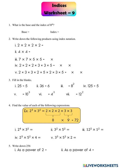 Indices Free Interactive Worksheets 1580869