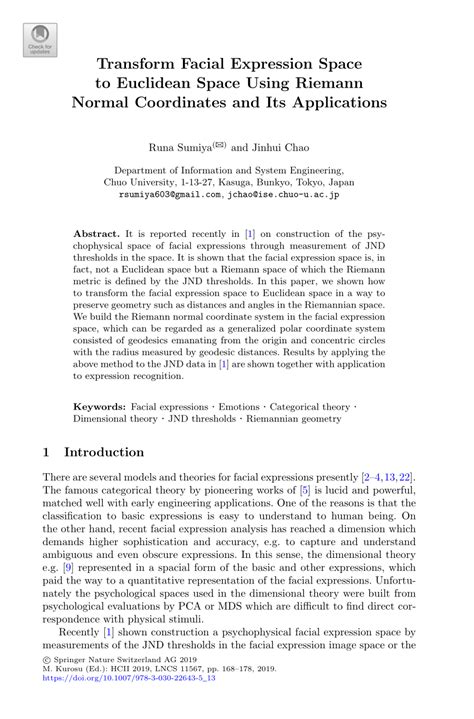 Pdf Transform Facial Expression Space To Euclidean Space Using Riemann Normal Coordinates And