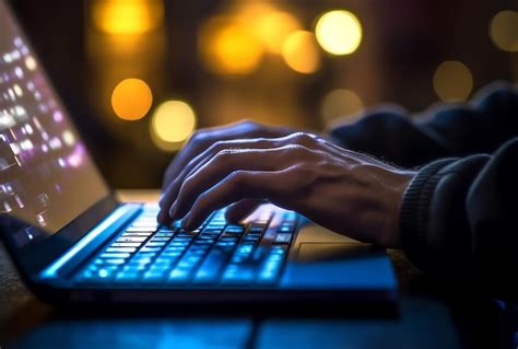 Premium Ai Image A Person Typing On A Laptop With A Blurred Background