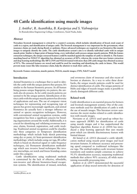 Pdf Cattle Identification Using Muzzle Images