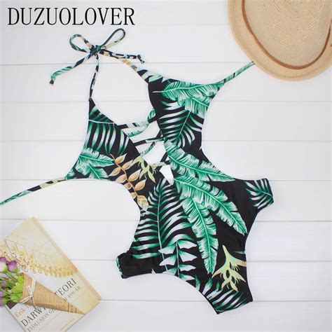 Duzuolover One Piece Swimsuit Sexy Cut Out Swimwear Women Bodysuit Bathing Suit Vintage Beach