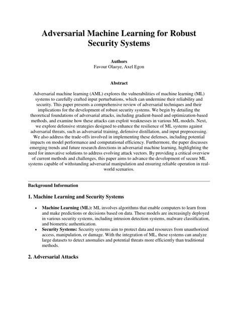 Pdf Adversarial Machine Learning For Robust Security Systems