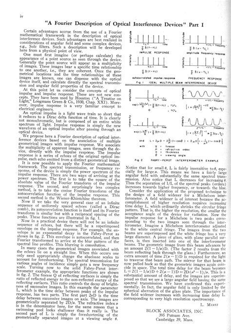 “a Fourier Description Of Optical Interference Devices” Part I