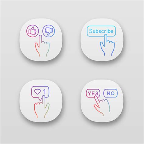 Click App Icons Set Subscribe Thumbs Up And Down Yes No Like Counter Ui Ux User Interface