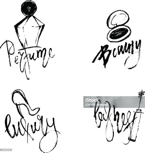 벡터 메이크업 아름다움 향수와 마스카라 신발 화장품 아이콘 설정합니다 정체성 배경 T셔츠에 대 한 크리에이 티브 디자인 개체 그룹에 대한 스톡 벡터 아트 및 기타 이미지