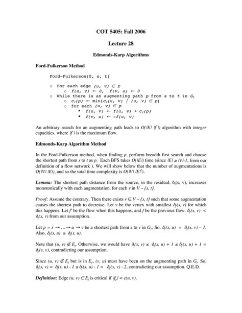 Cot 5405 Fall 2006 Lecture 28 Edmonds Karp Algorithms
