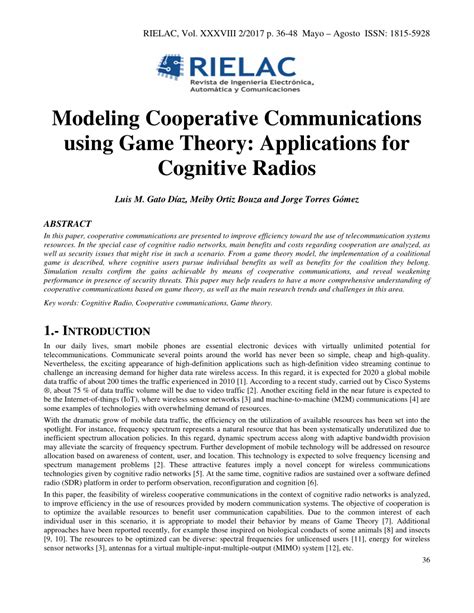Pdf Modeling Cooperative Communications Using Game Theory Applications For Cognitive Radios