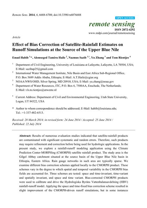 Pdf Effect Of Bias Correction Of Satellite Rainfall Estimates On