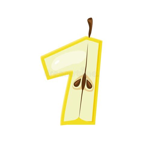 Cute Fruit Pear Number 1 Vector Digit One Stock Vector Illustration