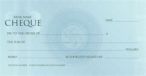돈 체크 템플릿 수표 책 종이 길로체 패턴 로제트와 추상적 인 워터 마크가있는 빈 파란색 비즈니스 은행 수표 바우처 디자인 상품권 티켓 쿠폰에 대한 벡터 배경 0명에 대한