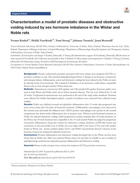 Pdf Characterization A Model Of Prostatic Diseases And Obstructive Voiding Induced By Sex