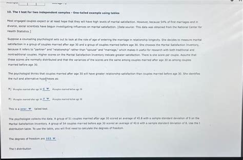 Solved 10 The T Test For Two Independent Samples