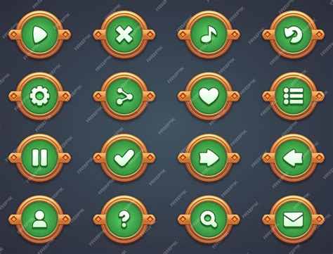 Premium Vector Set Of Green Buttons For Mobile Games Game Green Interface Cartoon Ui Buttons