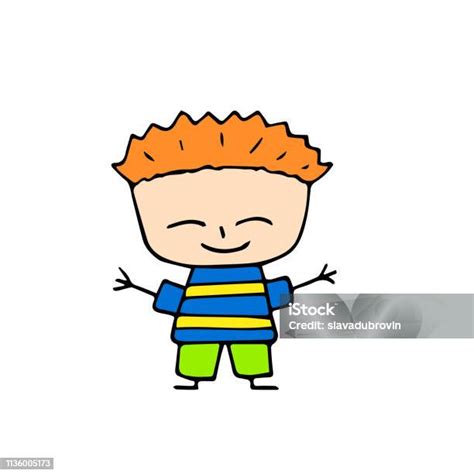 흰색 바탕에 빨간 머리 손으로 그린 벡터와 함께 웃는 소년 웃 긴 소년 웃 고 만화 캐릭터 가족에 대한 스톡 벡터 아트 및 기타 이미지 Istock