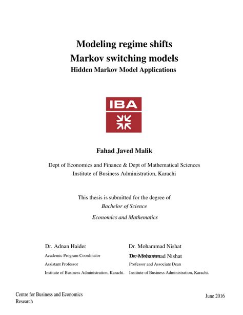 Pdf Modeling Regime Shifts Markov Switching Models Hidden Markov Model Applications