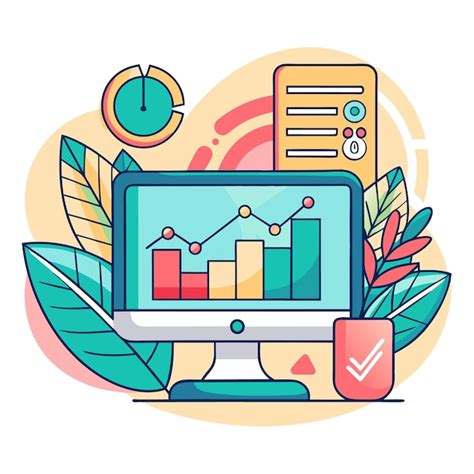 Computer Screen Showing A Graph With A Check Mark Leaves And A Pie