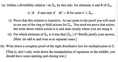 solved a define a divisibility relation on zm by this