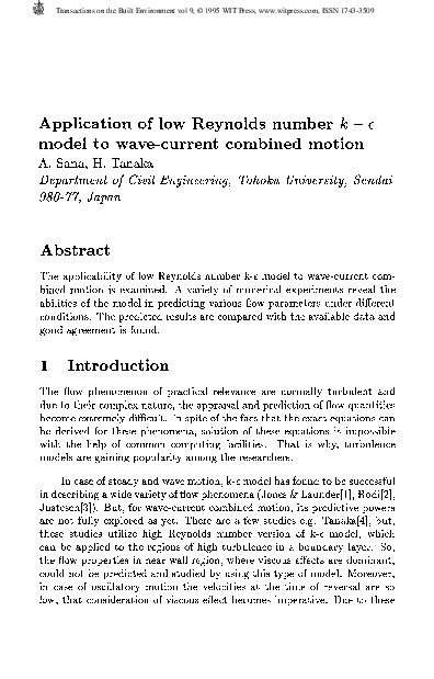 Pdf Application Of Low Reynolds Number K† Emodel To Wave Current Combined Motion Ahmad Sana