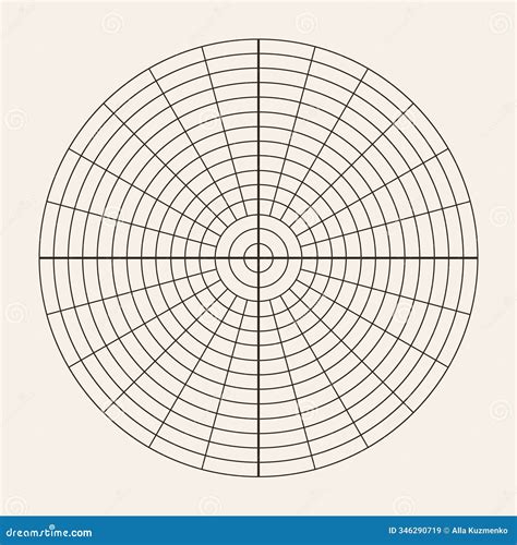 Polar Coordinate Circular Grid Isolated On White Background 360 Degrees Scale Blank Polar