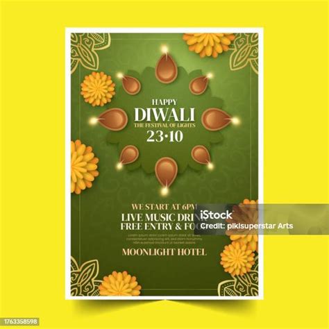 현실적인 디 왈리 축제 수직 포스터 템플릿 디자인 벡터 일러스트 레이 션 3차원 형태에 대한 스톡 벡터 아트 및 기타 이미지