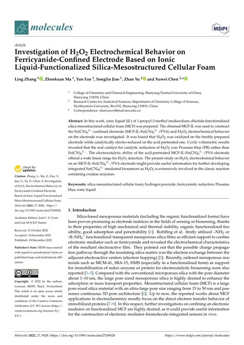 Pdf Investigation Of H2o2 Electrochemical Behavior On Ferricyanide